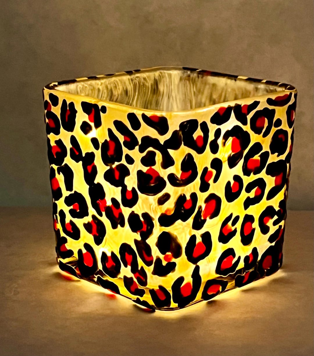 Leopard Design Candle Holder Hand Painted on Quality Glass, Use With ...