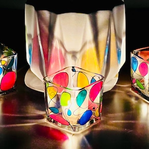 Multi-color Candle Holder. Hand Painted in a Modern Design. Colorful ...