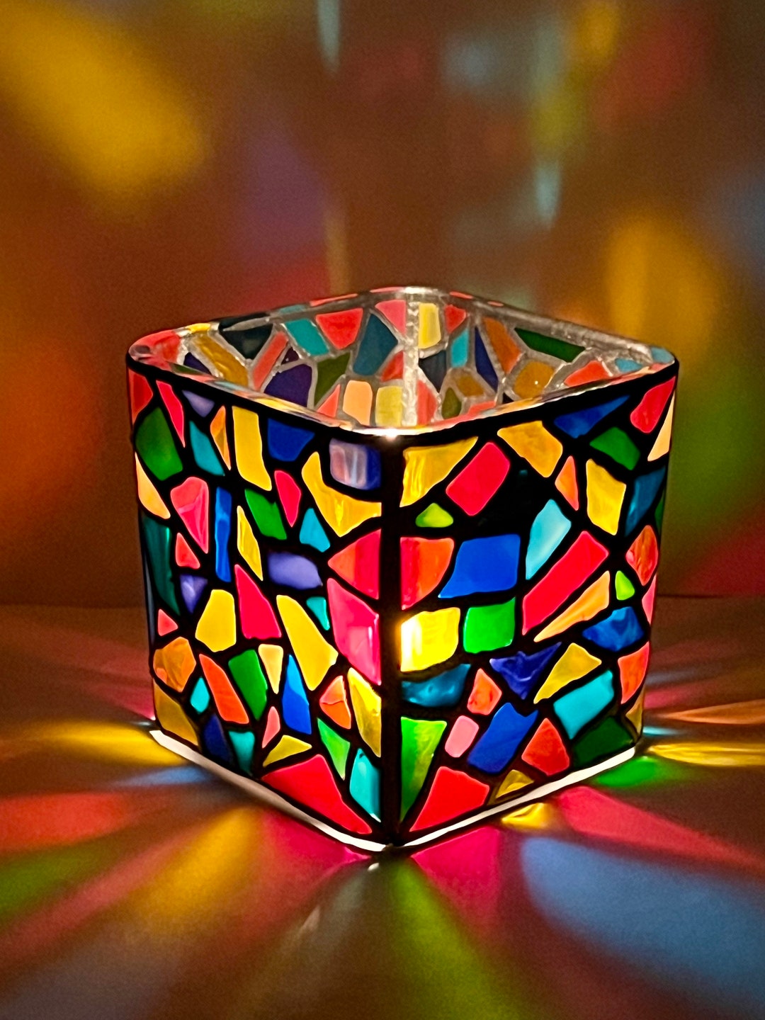 Mosaic Multi-color Candle Holder, Hand Painted - Etsy