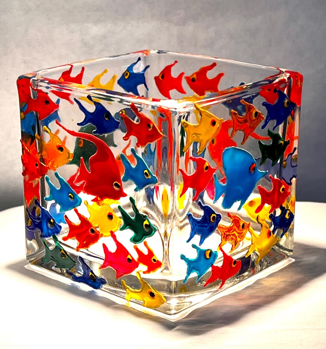 Fish Candle Holder Hand-painted Aquatic Theme Tealight Holder Colorful ...