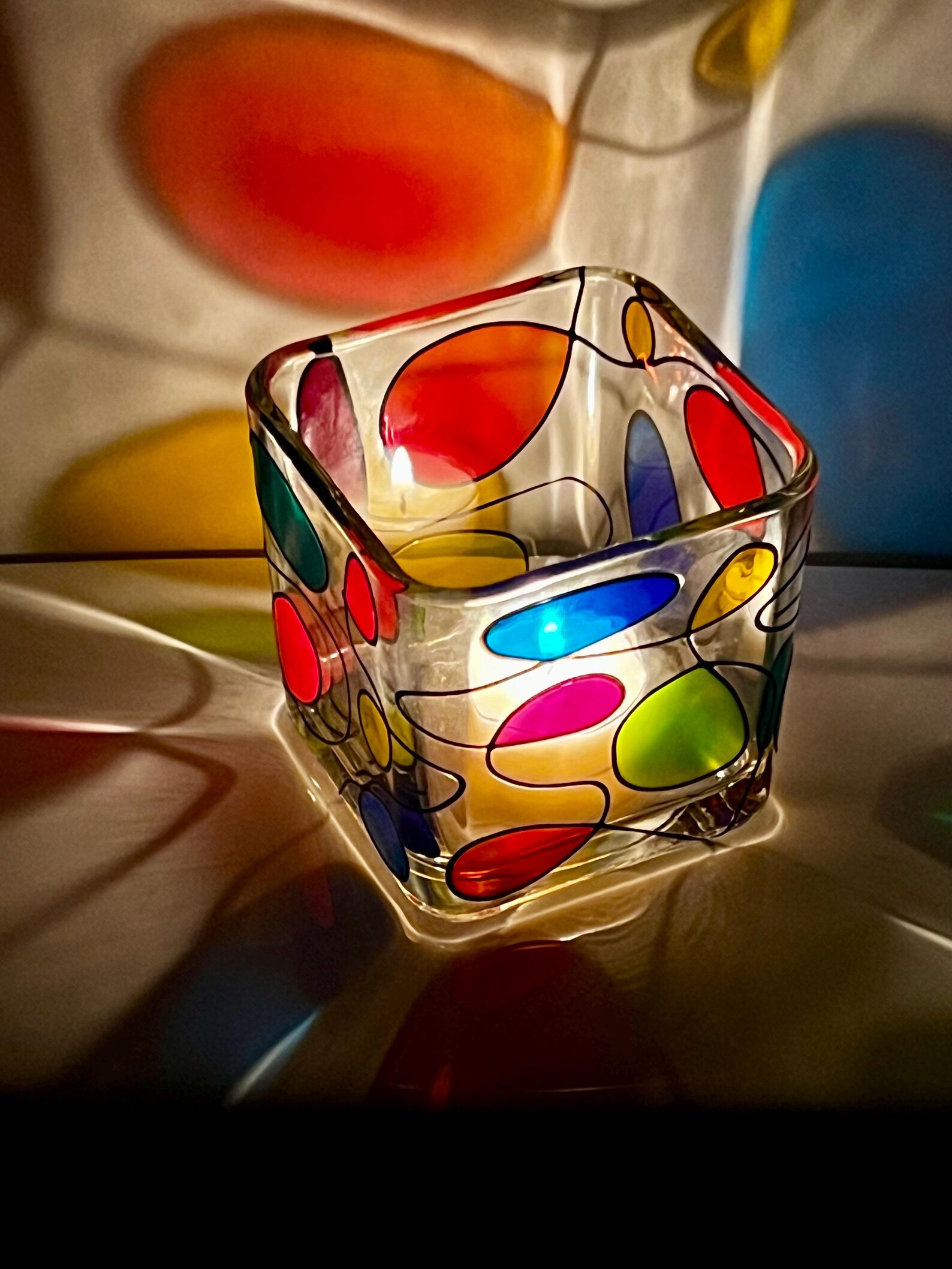 Multi-color Candle Holder. Hand Painted in a Modern Design. Colorful ...
