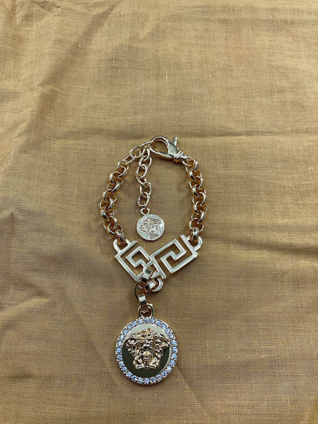 Vintage Versace Gold & Crystal Round Pendant Bracelet With Box - Etsy