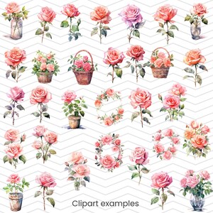 Pink Rose Clipart Flower Bundle Png,digital Download,commercial Use ...