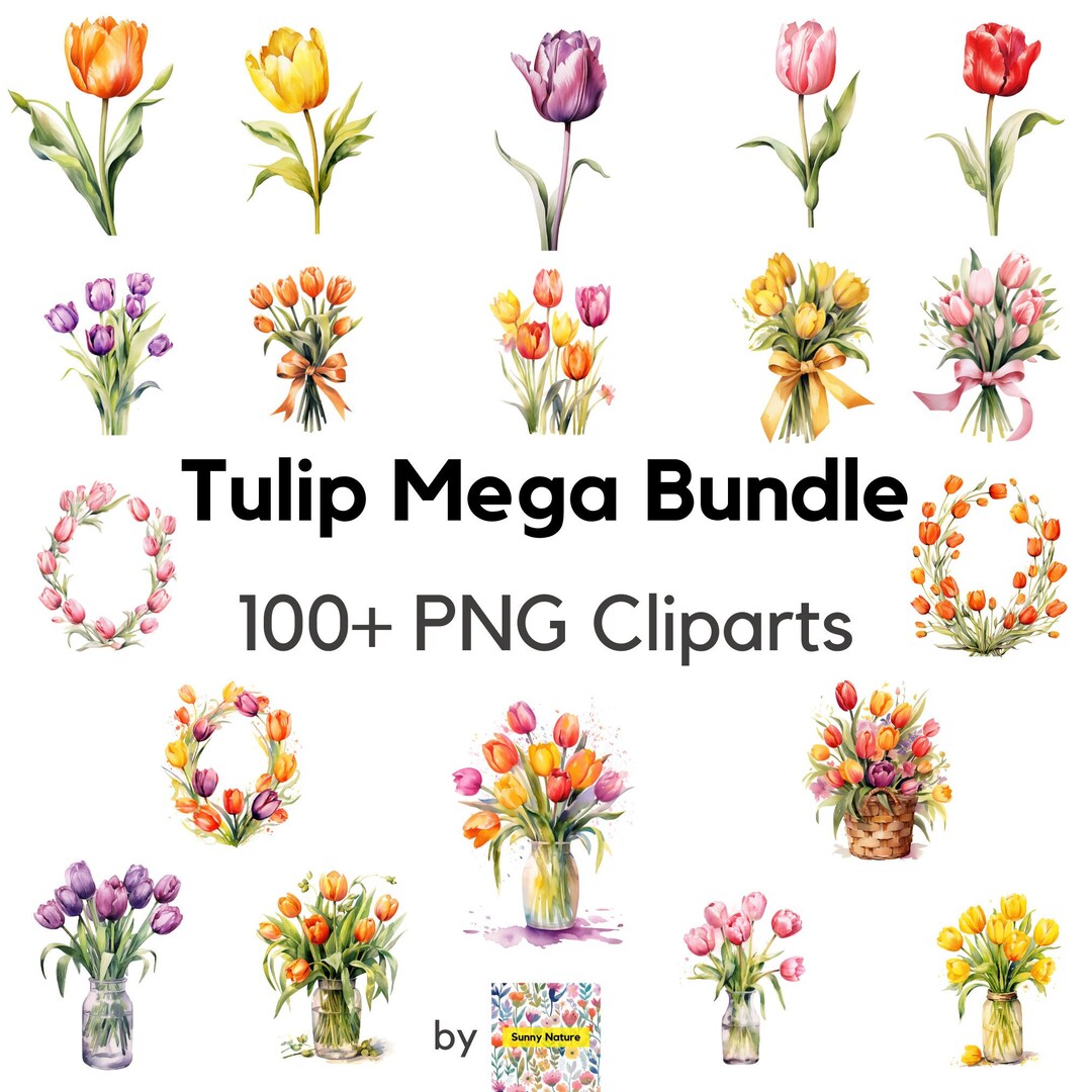 Tulip Clipart Mega Bundle Flower PNG, Digital Download, for Commercial ...