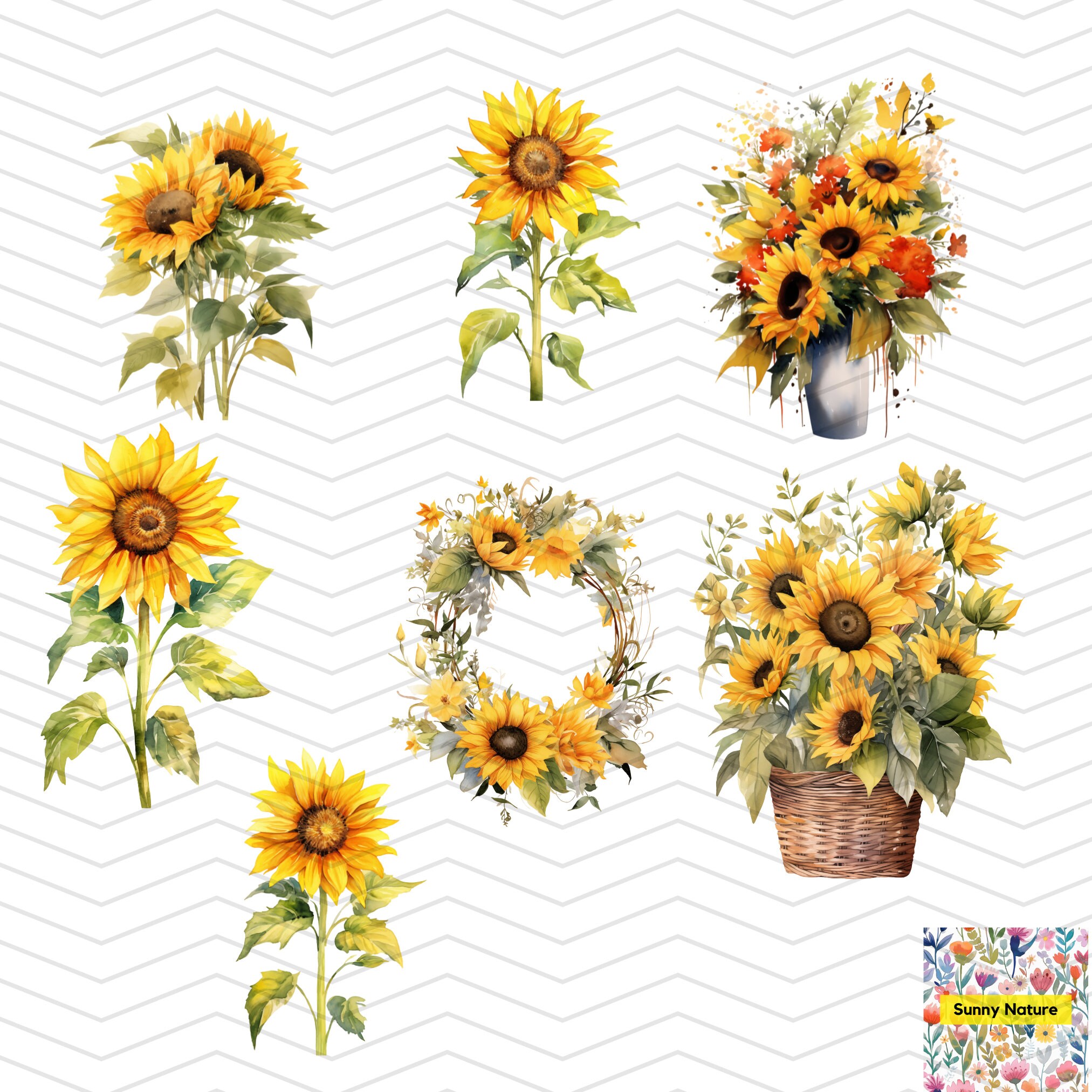Sunflower Clipart Flower Bundle PNG, Digital Download, for Commercial ...
