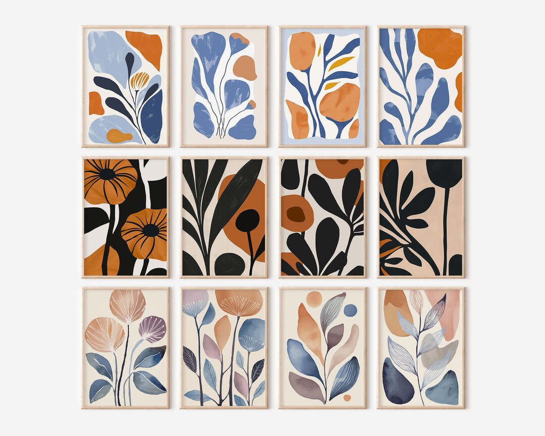 Colorful Abstract Botanical Prints, Scandinavian Art Prints, Retro ...