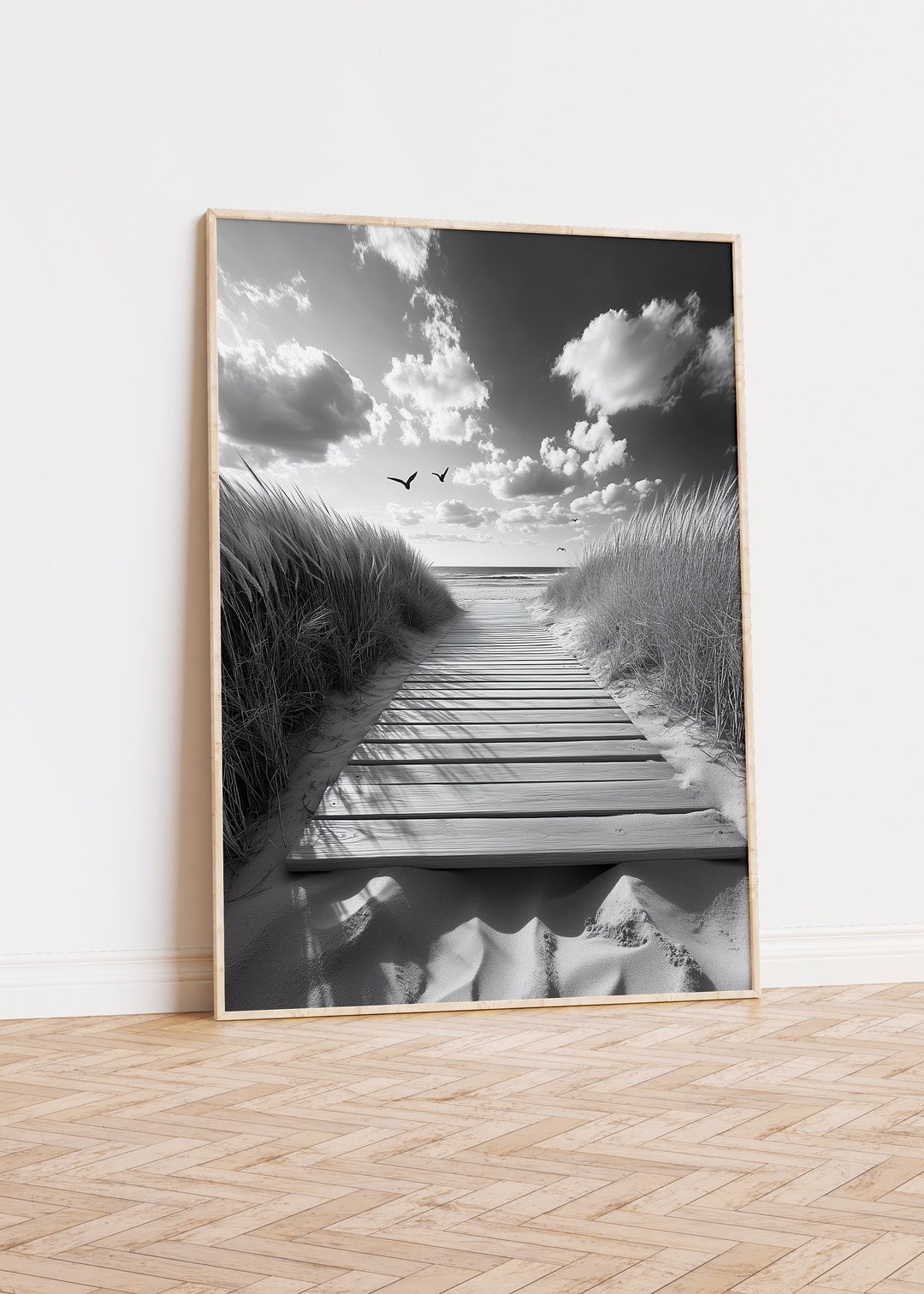 Wooden Walkway Print Path to Sea Mural Art, Landscape Nature Picture ...