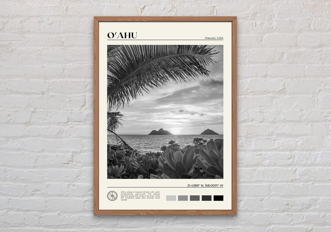 Black and White, O'ahu Print, O'ahu Wall Art, O'ahu Poster, O'ahu Photo ...