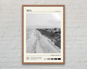 30A Florida Beach Map Print: Black and White Coastal Wall Art - Etsy