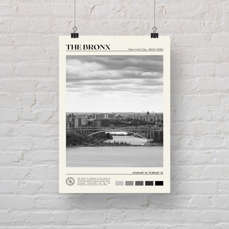 Black and White, the Bronx Print, the Bronx Wall Art, the Bronx Poster ...
