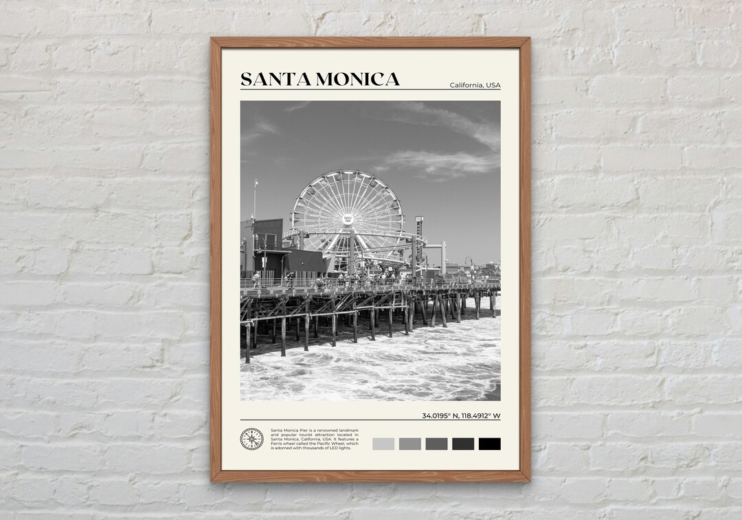 Black and White, Santa Monica Print, Santa Monica Wall Art, Santa ...
