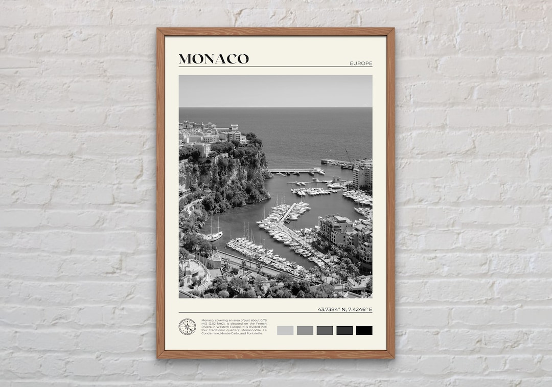 Black and White, Monaco Print, Monaco Wall Art, Monaco Poster, Monaco ...