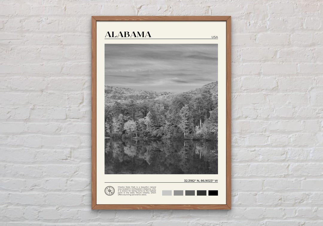 Black and White, Alabama Print, Alabama Wall Art, Alabama Poster ...