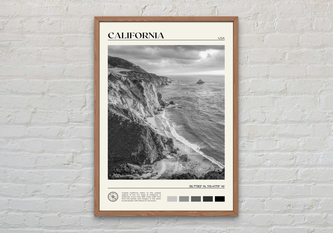 Black and White, California Print, California Wall Art, California ...