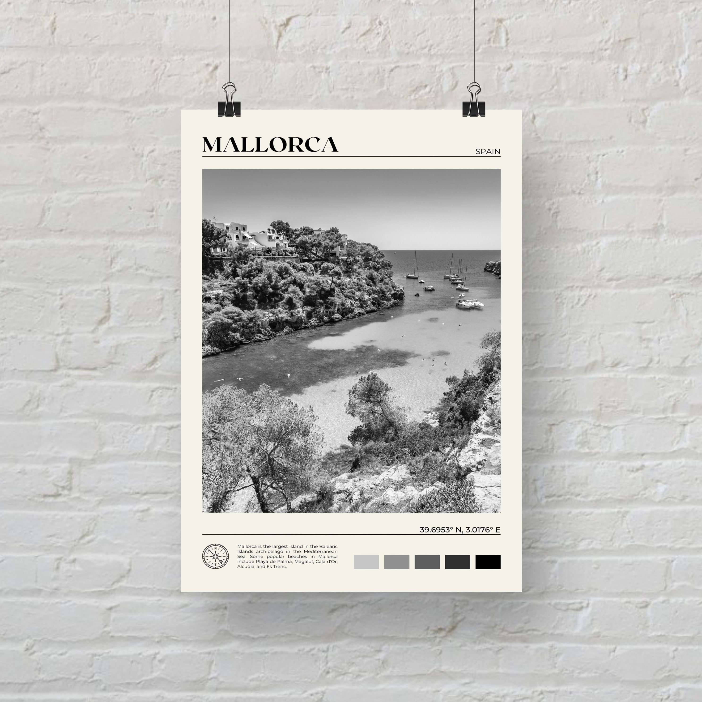 Black and White, Mallorca Print, Mallorca Wall Art, Mallorca Poster ...