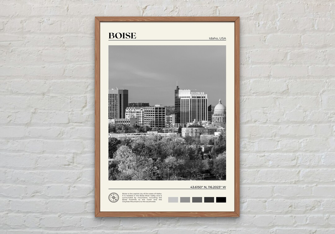 Black and White, Boise Print, Boise Wall Art, Boise Poster, Boise Photo ...
