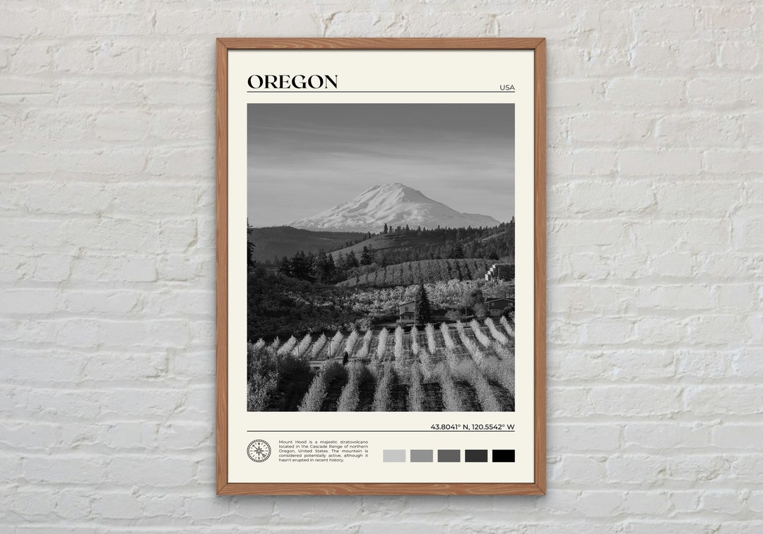Black and White, Oregon Print, Oregon Wall Art, Oregon Poster, Oregon ...
