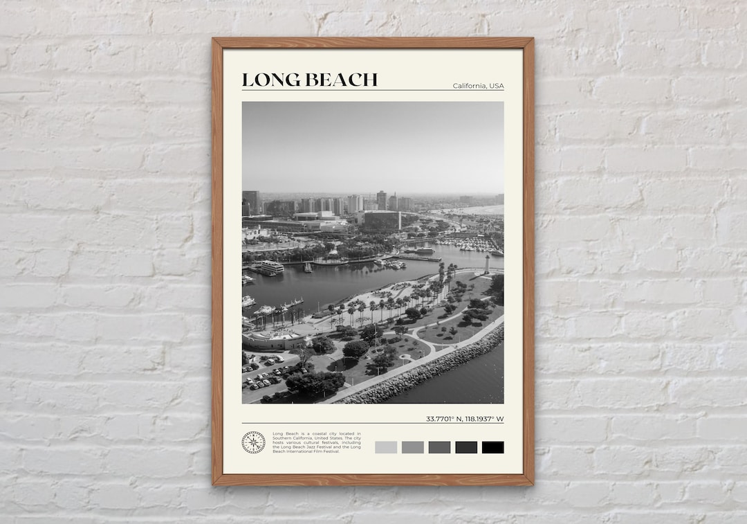 Black and White, Long Beach Print, Long Beach Wall Art, Long Beach ...