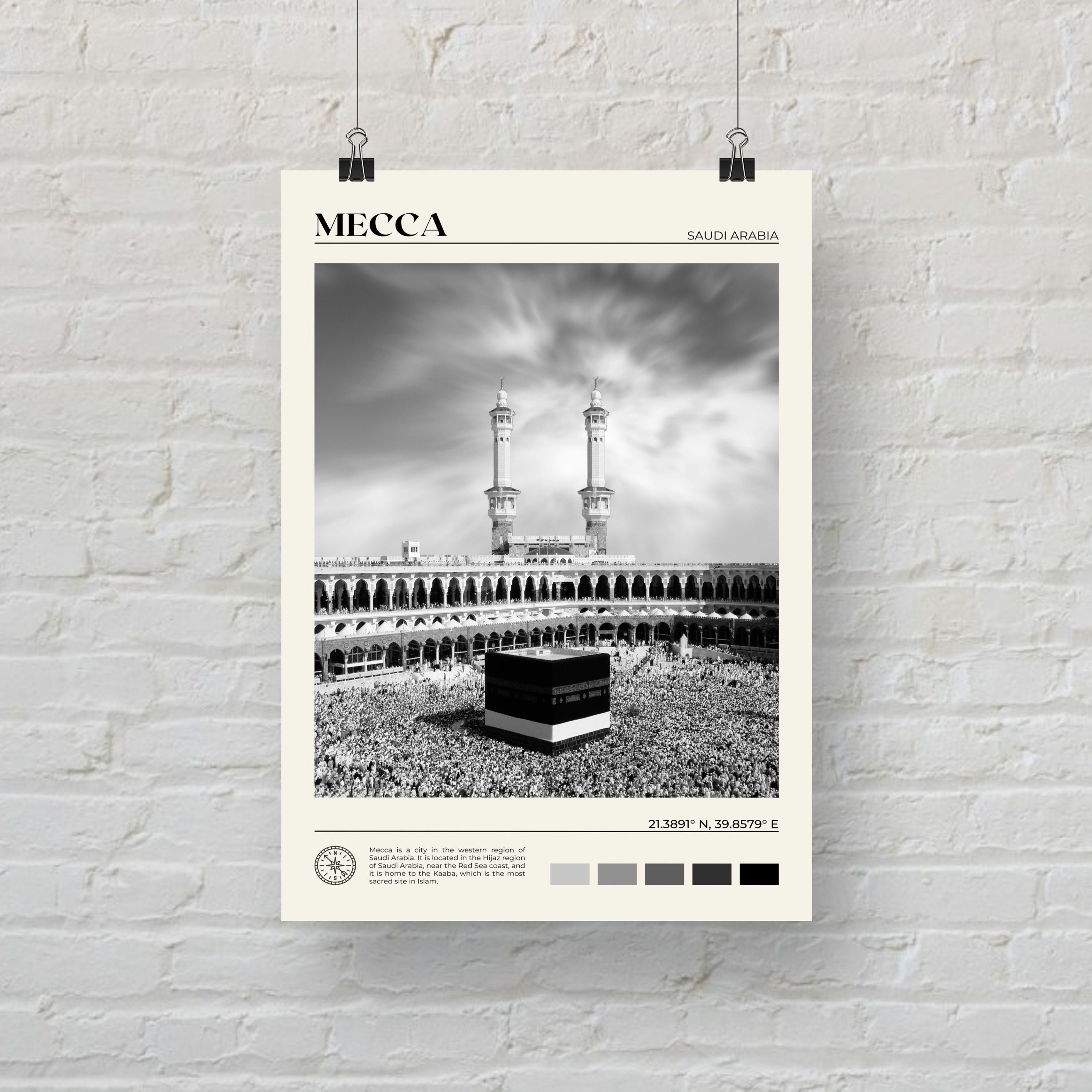 Black and White, Mecca Print, Mecca Wall Art, Mecca Poster, Mecca Photo ...