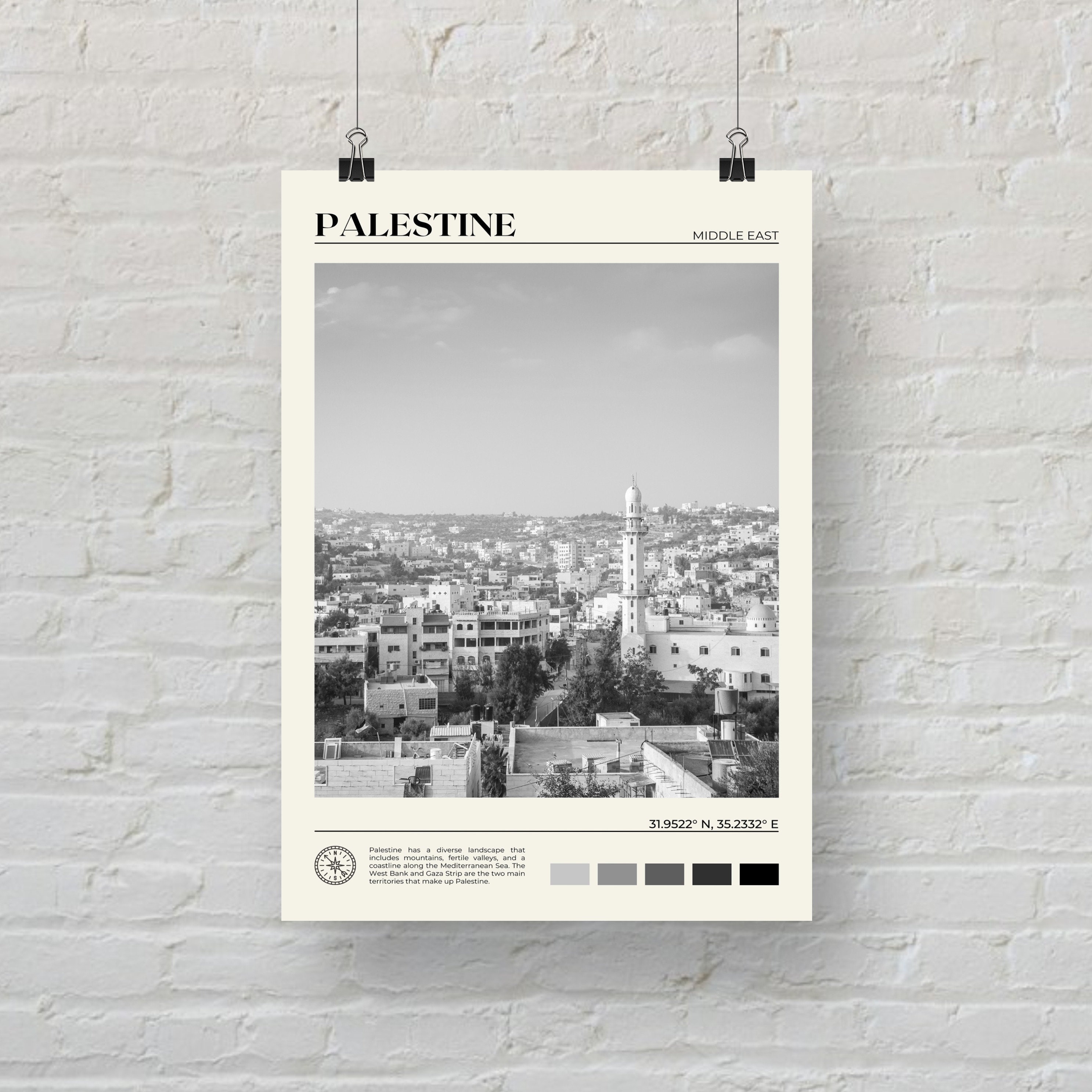 Black and White, Palestine Print, Palestine Wall Art, Palestine Poster ...