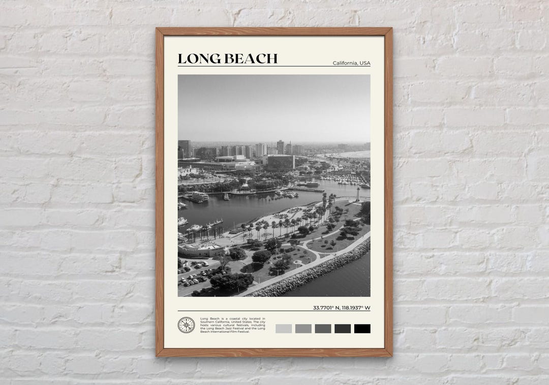 Black and White, Long Beach Print, Long Beach Wall Art, Long Beach ...