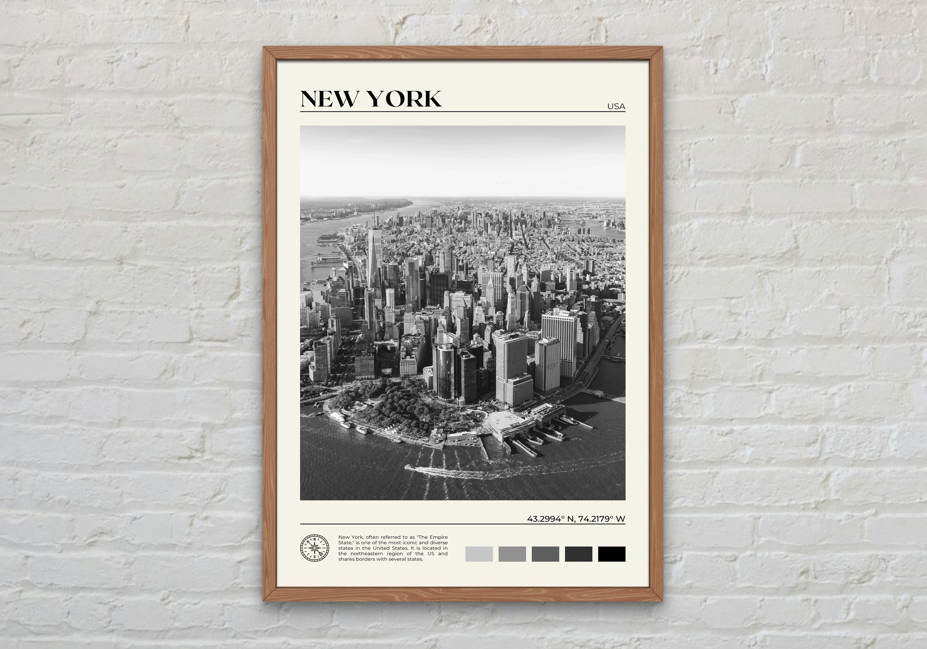 Black and White, New York State Print, New York Wall Art, New York ...