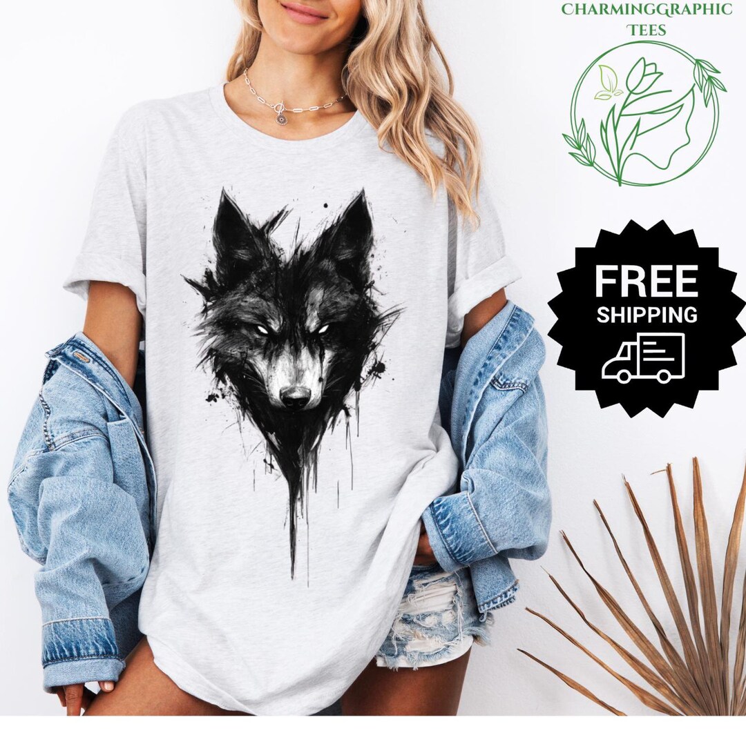 Scary and Funny Wolf T-shirt, Wild T-shirt, Retro Loyal Wolf Shirt ...