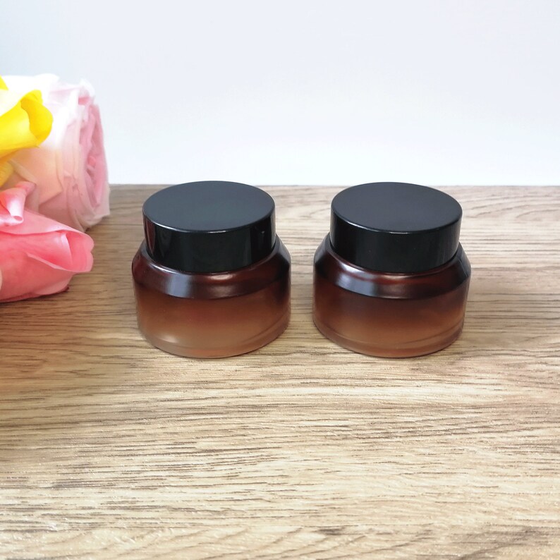 30g Amber Glass Cosmetic Containers, Refillable Frosted Glass Bottle ...