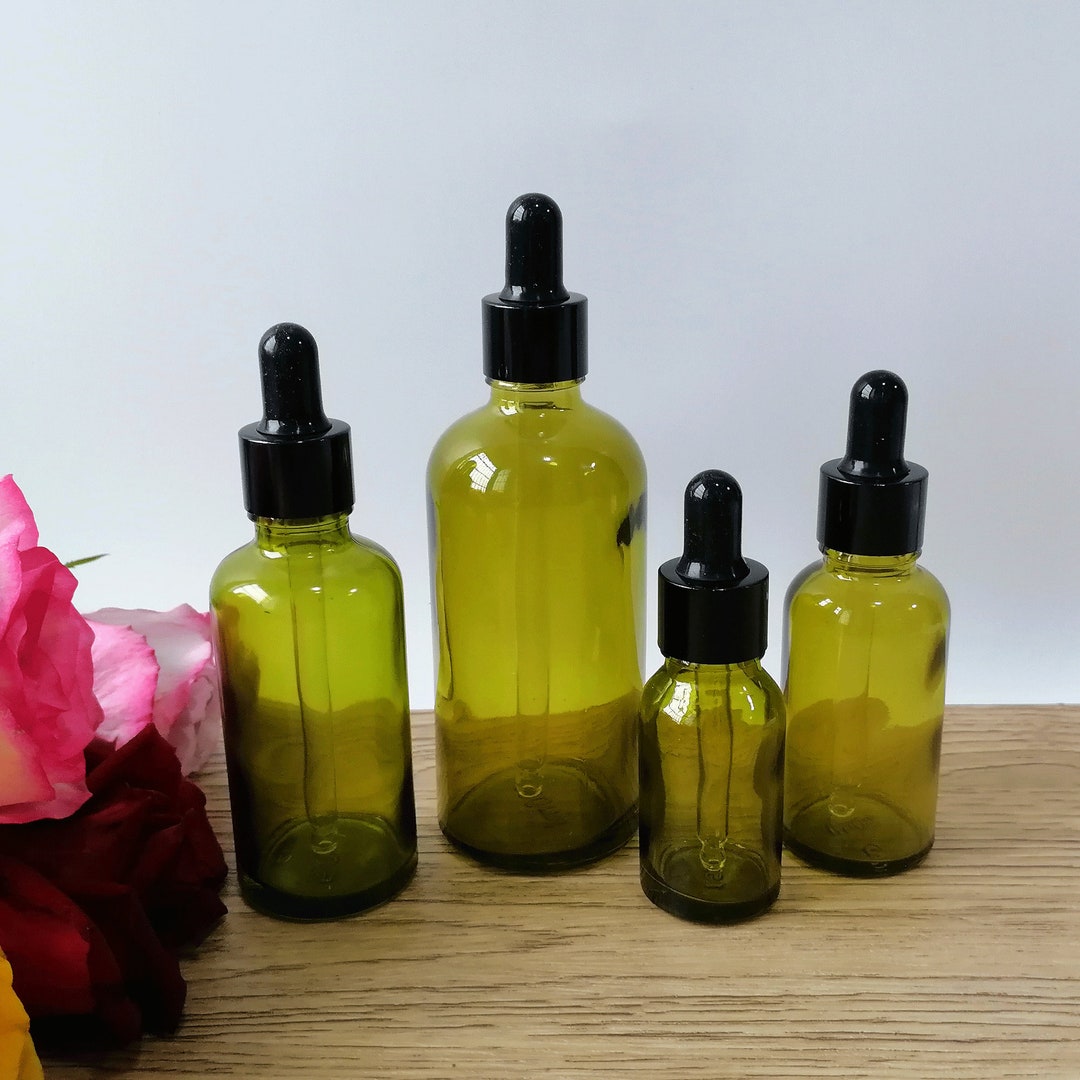 Olive Green Glass Cosmetic Container, Dropper Bottle With Long Eye ...