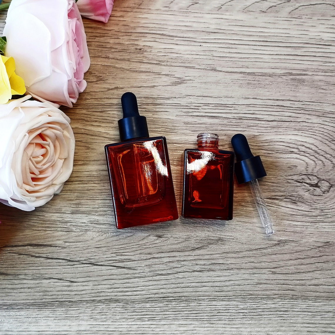 15ml 30ml Square Red Glass Dropper Bottles, Refillable Essential Oil ...