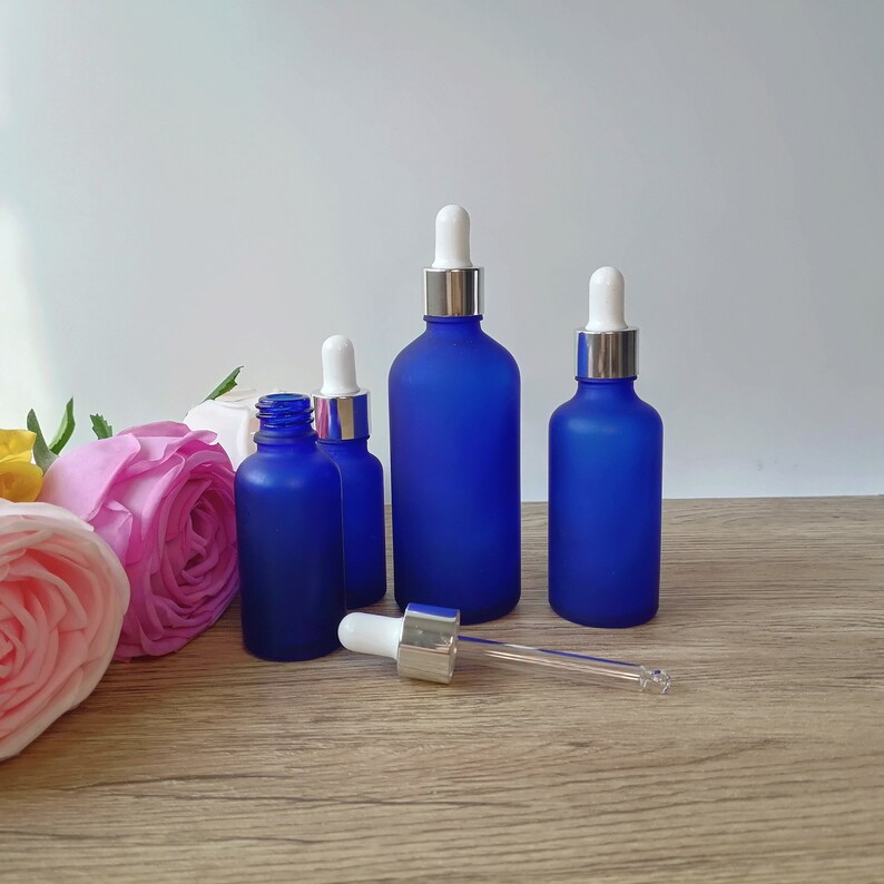 Frosted Blue Dropper Bottles, Refillable Glass Tincture Bottles With ...