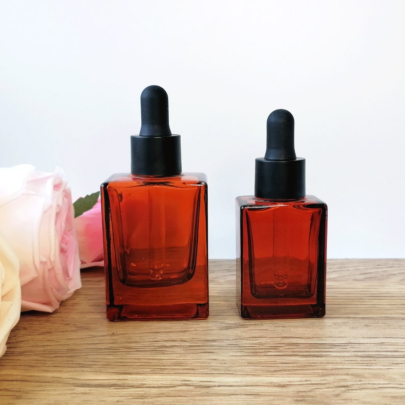 15ml 30ml Square Red Glass Dropper Bottles, Refillable Essential Oil ...
