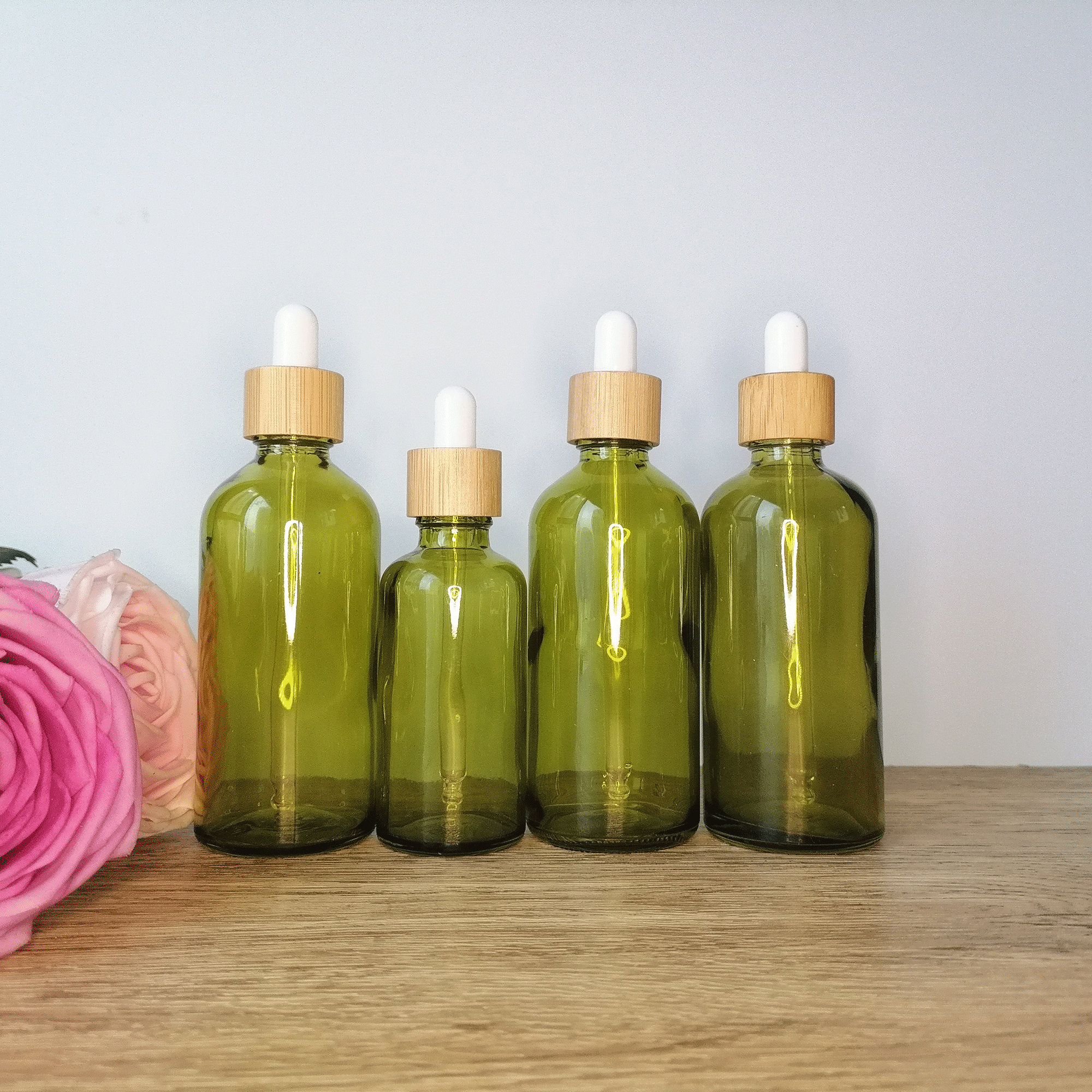 Olive Green Glass Cosmetic Container, Dropper Bottle With Long Eye ...