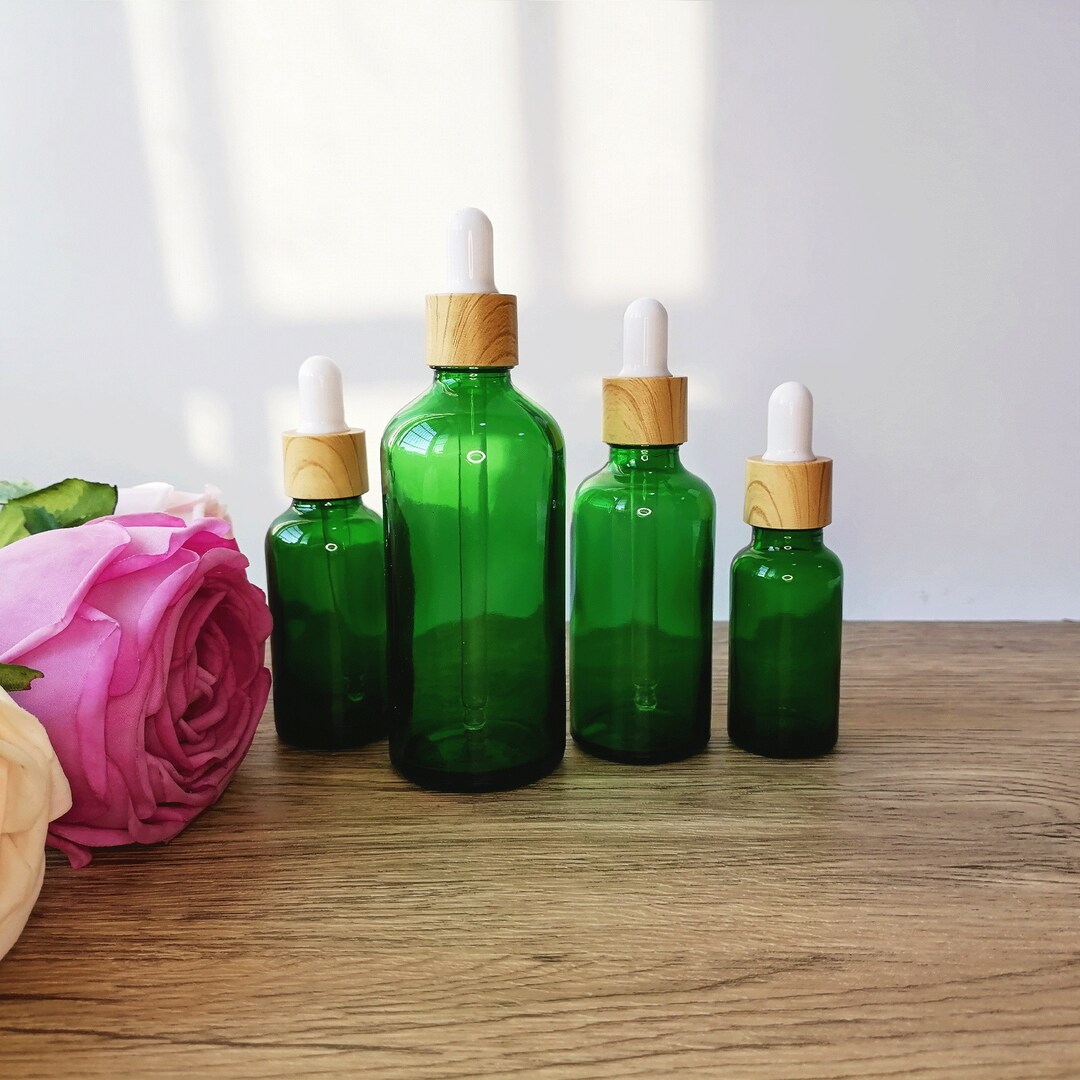 Refillable Clear Glass Dropper Bottle, Empty Green Tincture Bottles ...