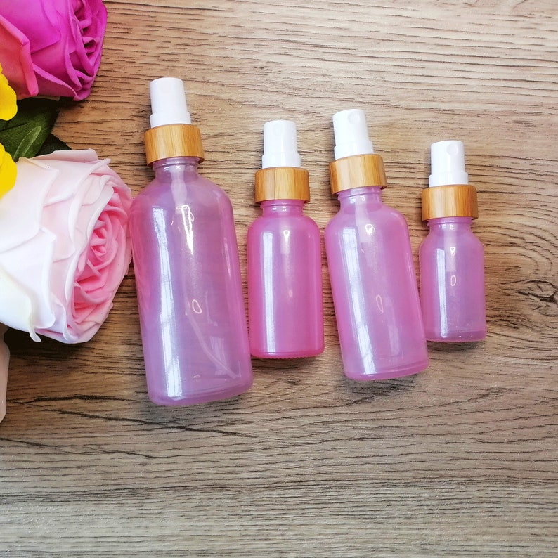 Pink Glass Spray Bottles, Refillable Essential Oil Bottle Empty ...