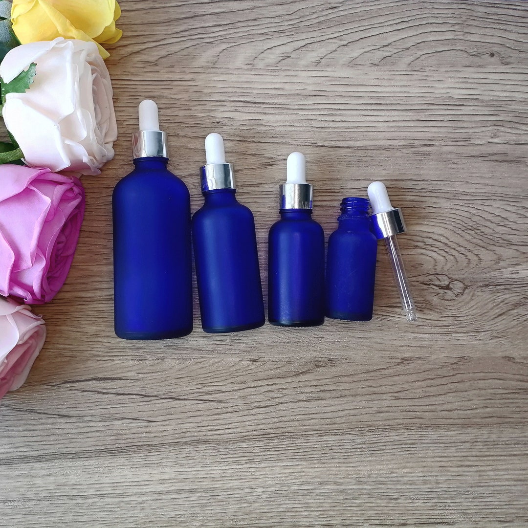 Frosted Blue Dropper Bottles, Refillable Glass Tincture Bottles With ...