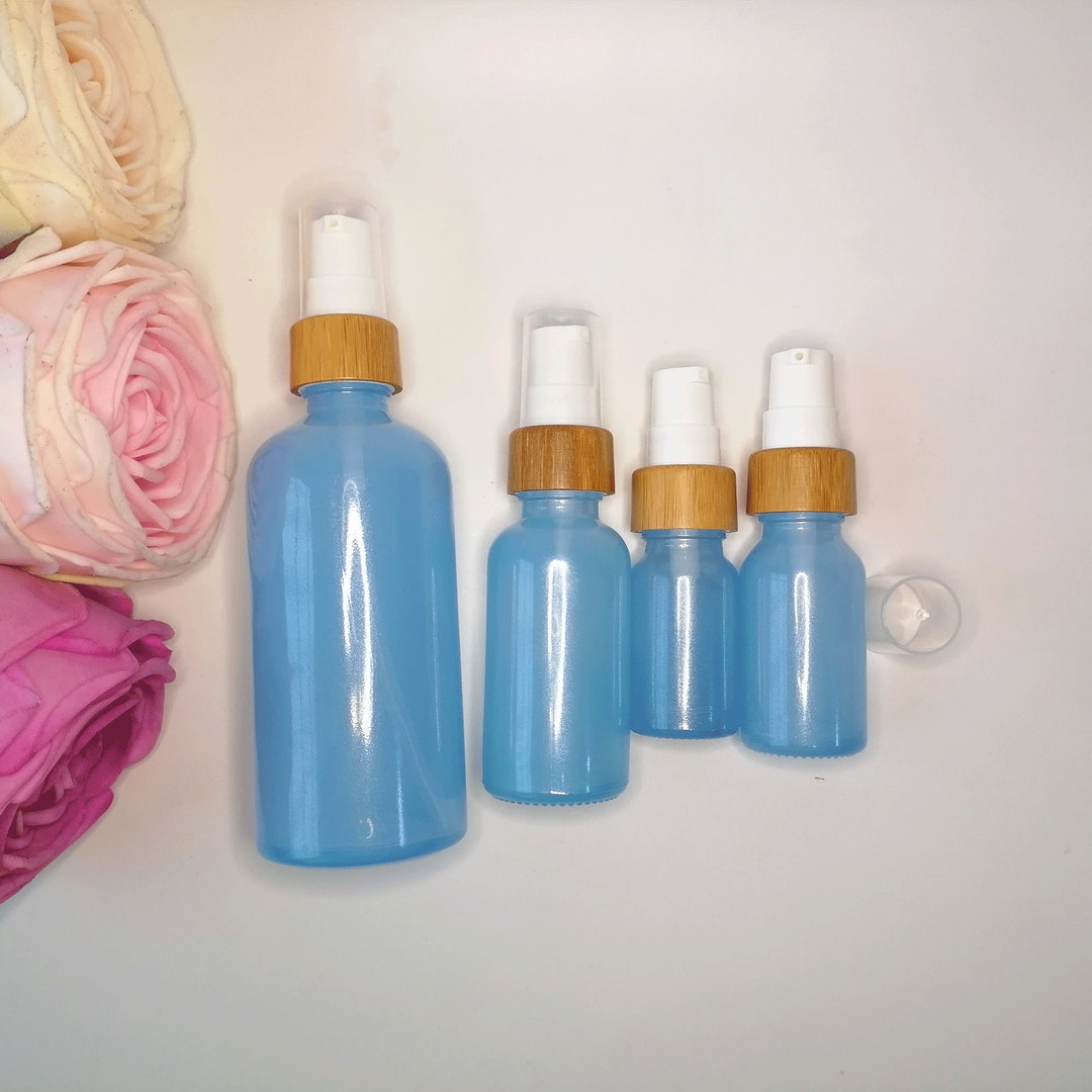 Blue Glass Lotion Bottle, Refillable Container for Shampoo, Lotion ...