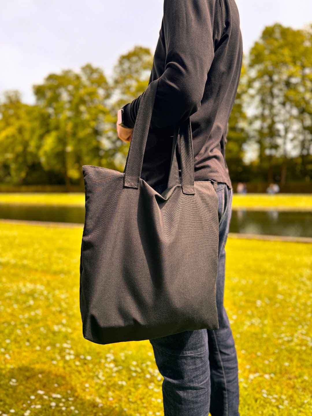 Men's Bag With Zipper, Black Pouch for Everyday, Water Resistant ...