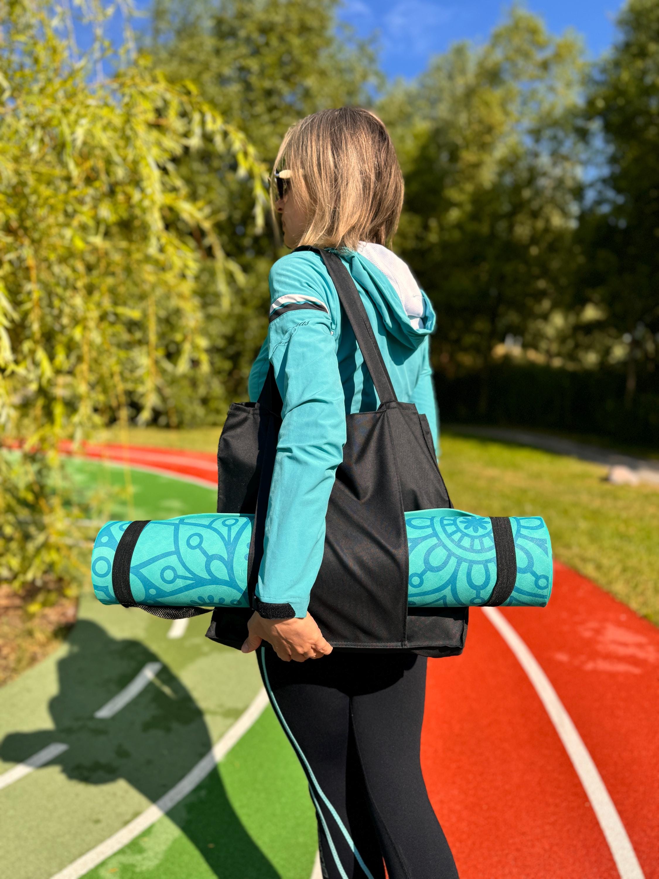 Set of Two Yoga Bags: Black and Blended Dark Blue, Dual Handles ...