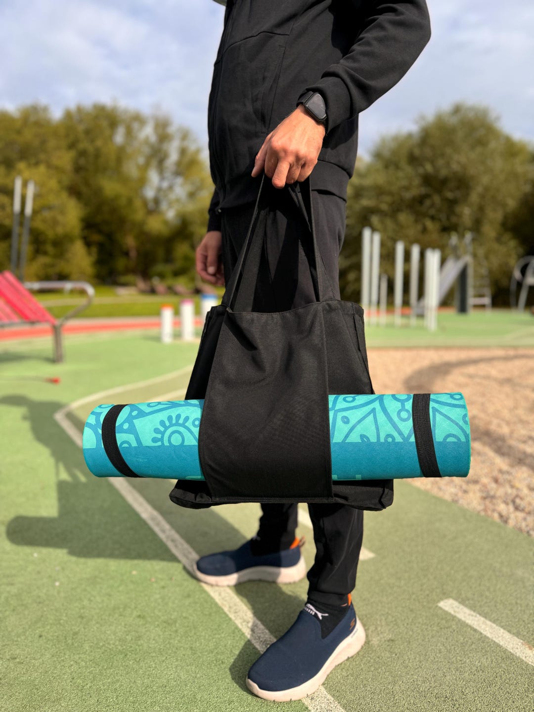 Black Yoga Mat Tote Bag, Sports Bag for Men With Mat Holder, Workout ...