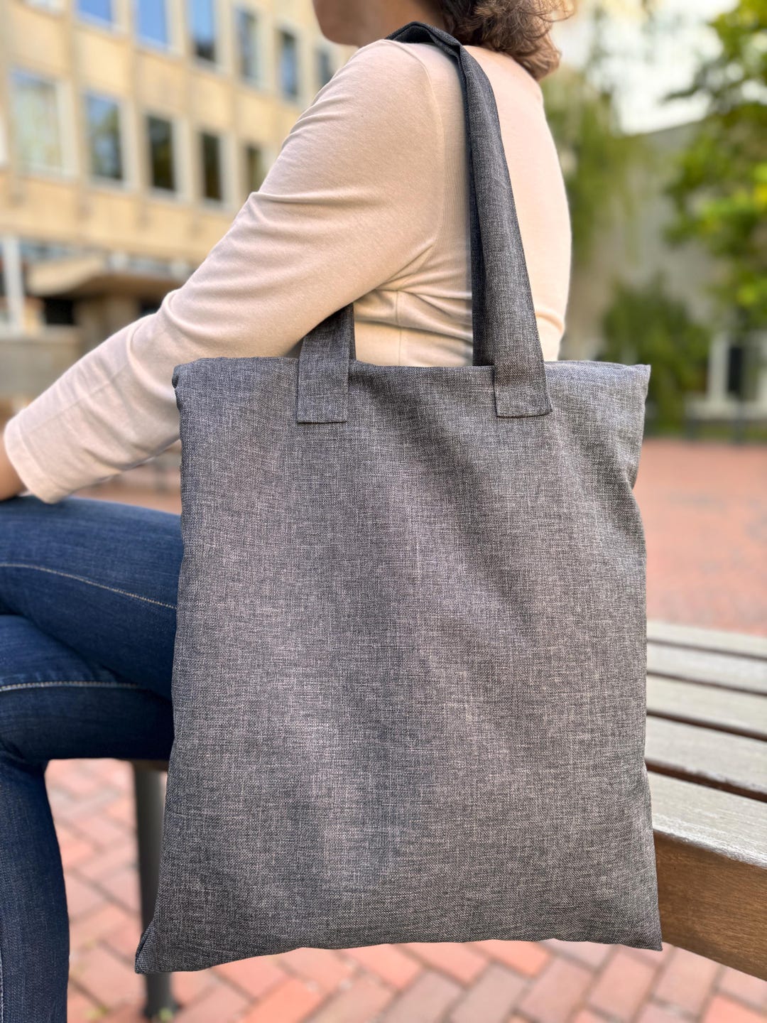 Dark Grey Tote Bag With Zipper, Minimalist Shoulder Bag With Inner ...