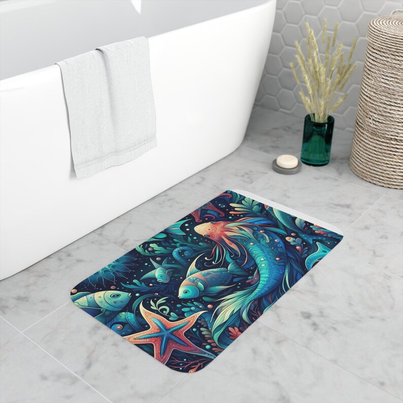 Mystic Sea Bath Mat Boho Rug Fish Lover Bathmat, Fish Lover Bathroom ...