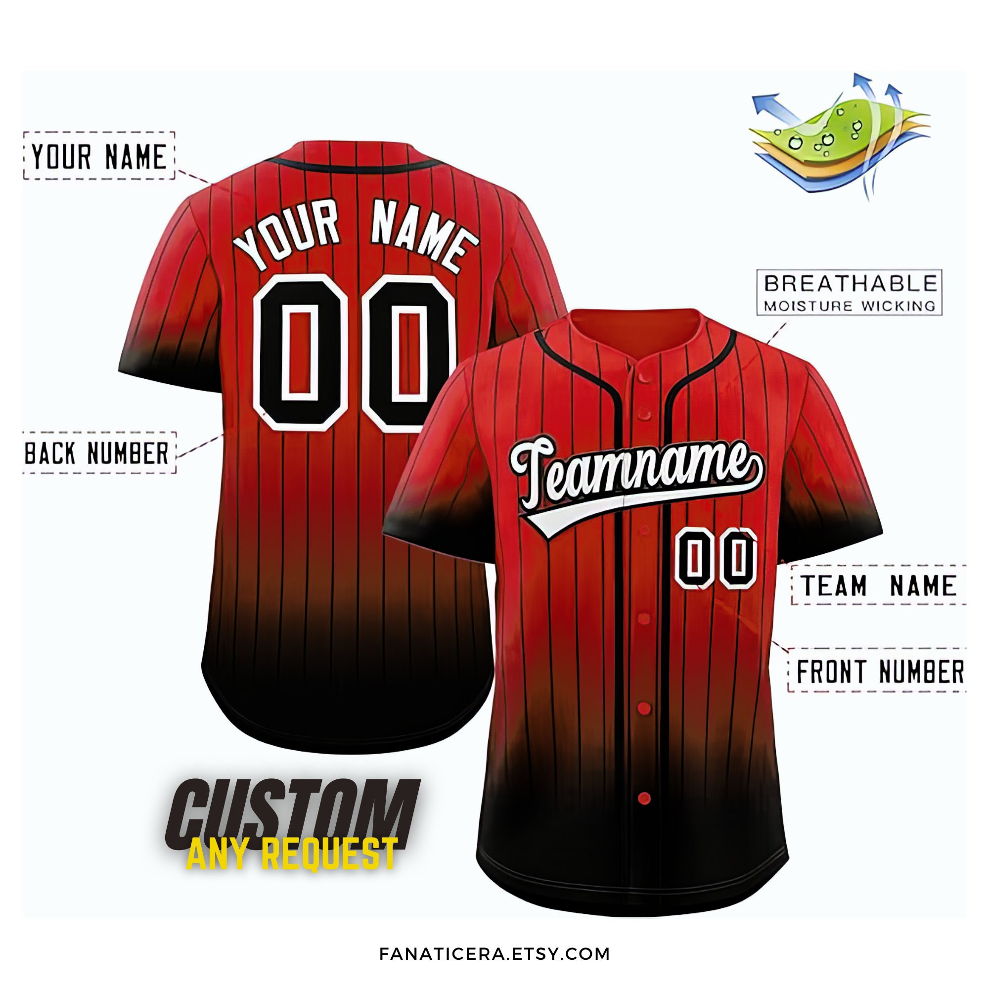 Personalized Team Name and Number Baseball Jersey,custom Baseball ...
