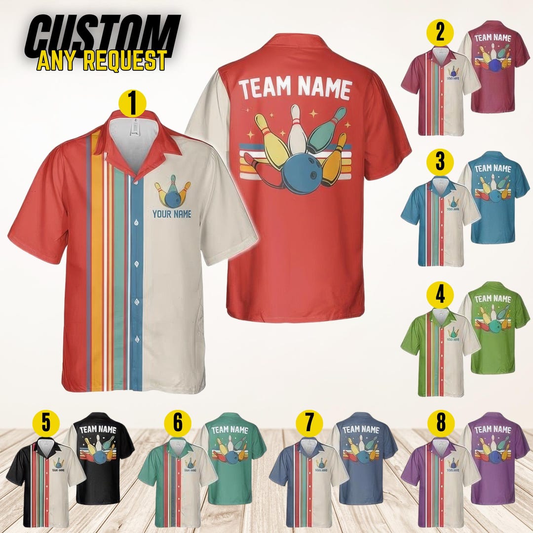 Personalized Retro Bowling Hawaiian Shirt, Custom Name Button Down ...