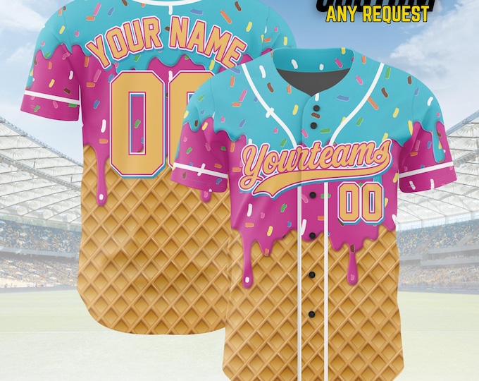 Personalized Ice Cream Drip Baseball Jersey, Custom Sprinkle Drip ...