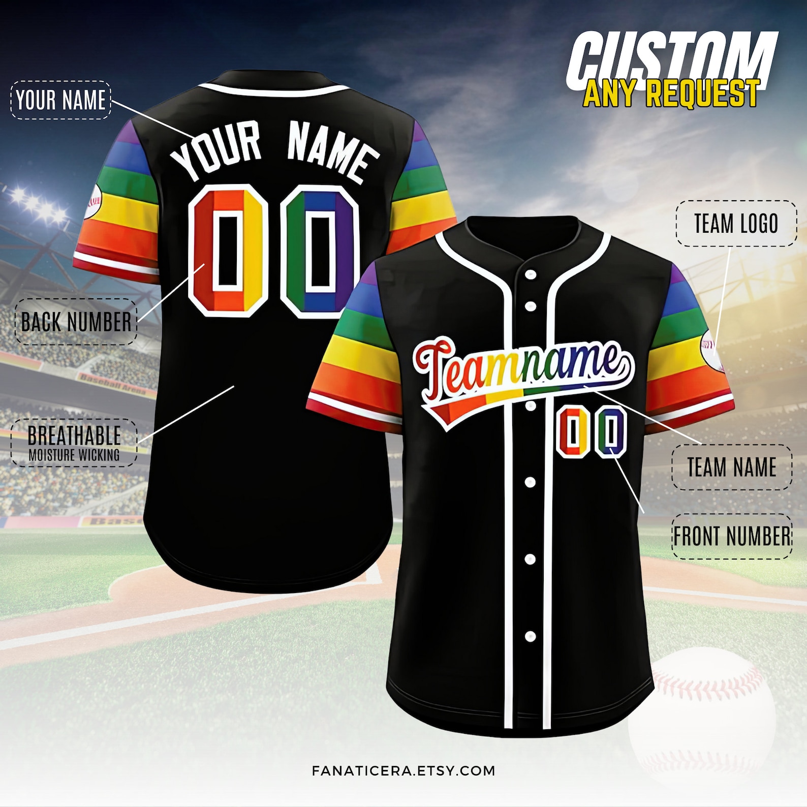 Personalized LGBTQ Team Name and Number Baseball Jersey, Custom LGBT ...