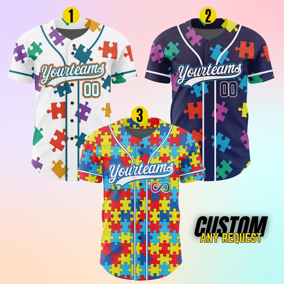 Personalized Autism Awareness Baseball Jersey, Custom Name Puzzle ...