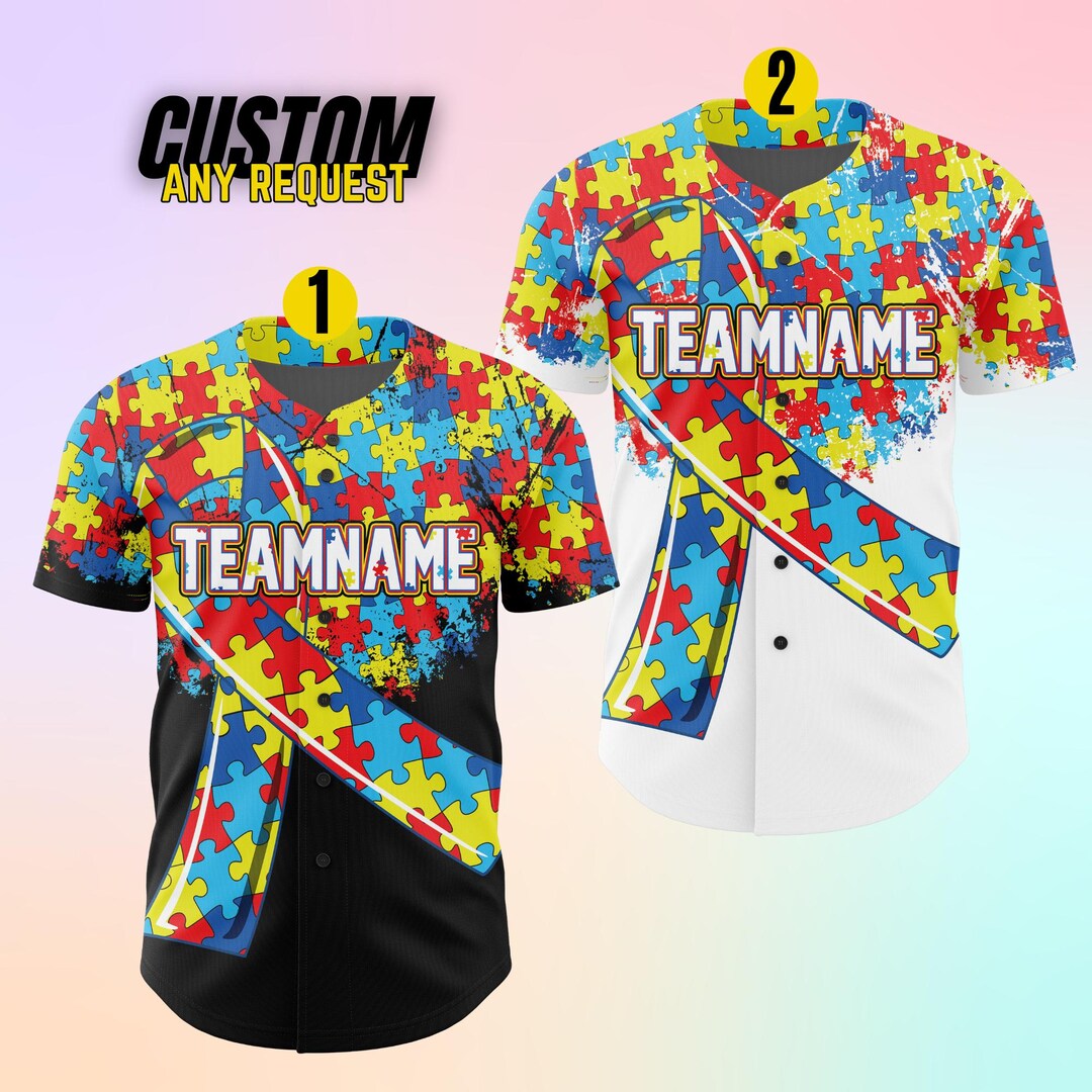 Personalized Autism Awareness Baseball Jersey, Custom Name Puzzle ...