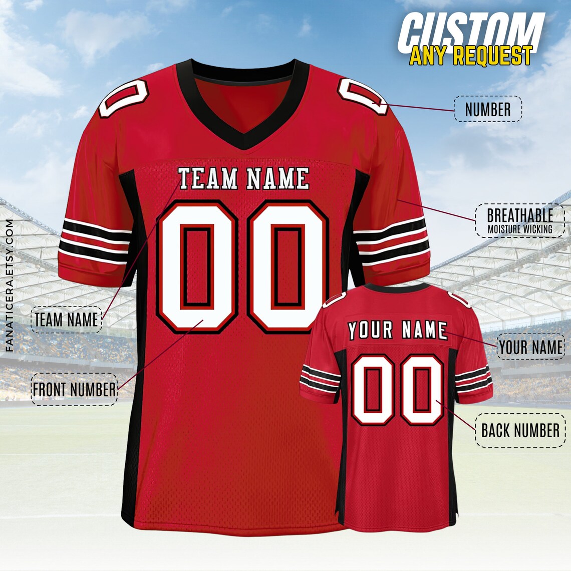 Personalized Football Jersey, Man Short Sleeves V-neck Shirt, Custom ...