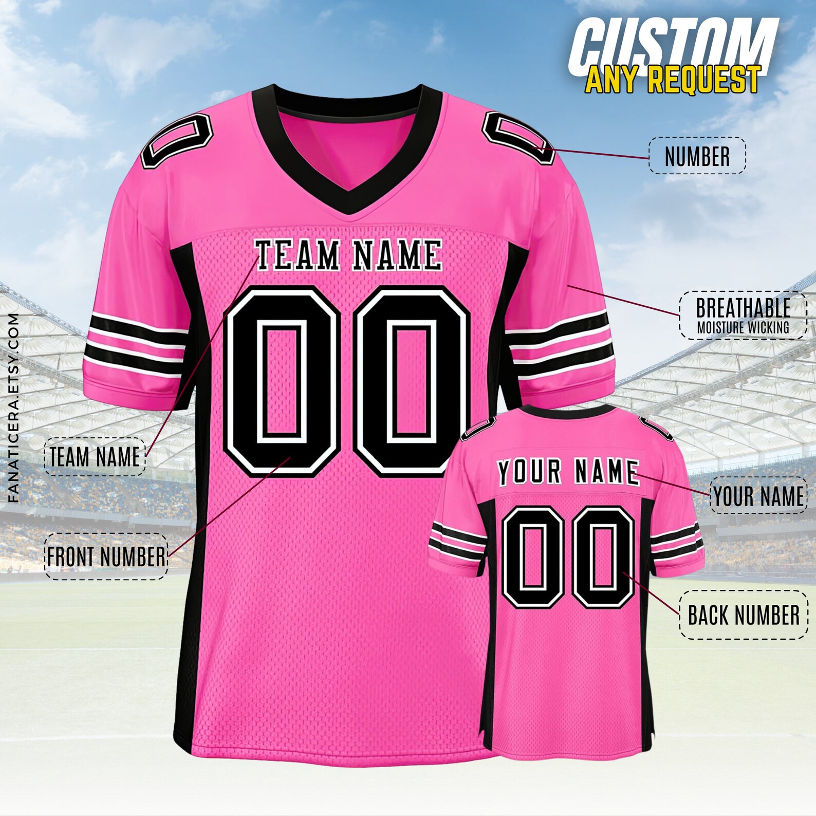 Personalized Football Jersey, Man Short Sleeves V-neck Shirt, Custom ...